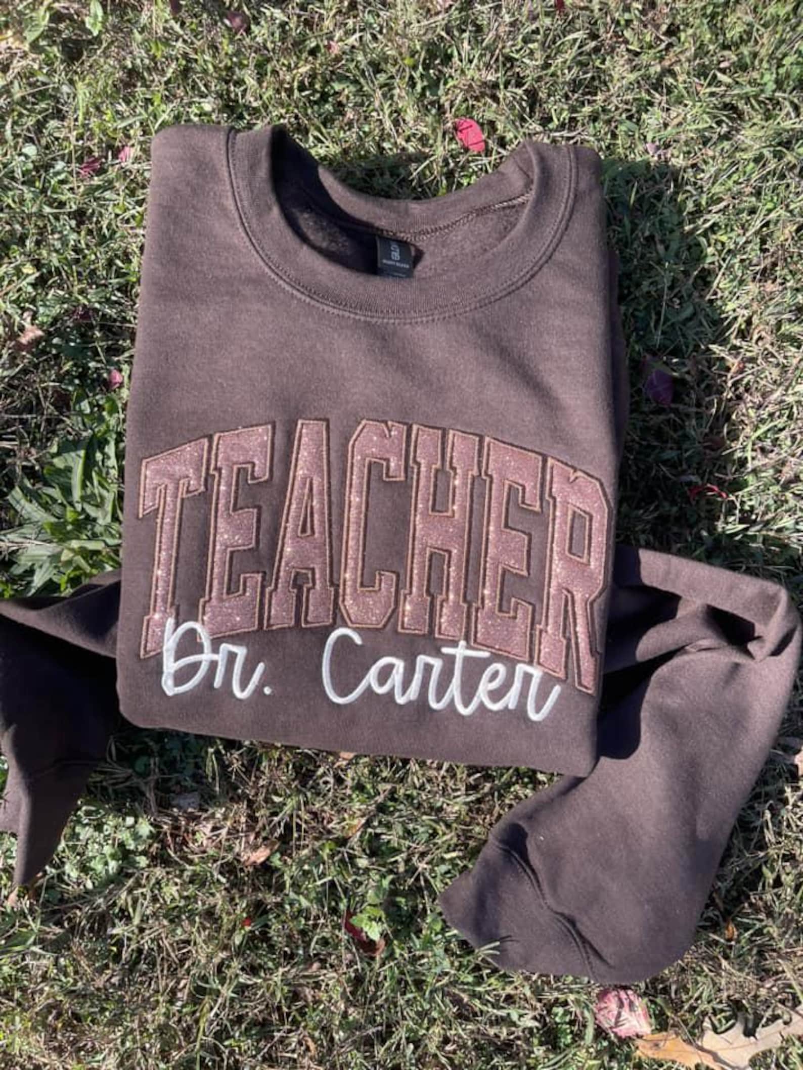 Custom Teacher, Custom School Glitter Applique Embroidered Sweatshirt ...
