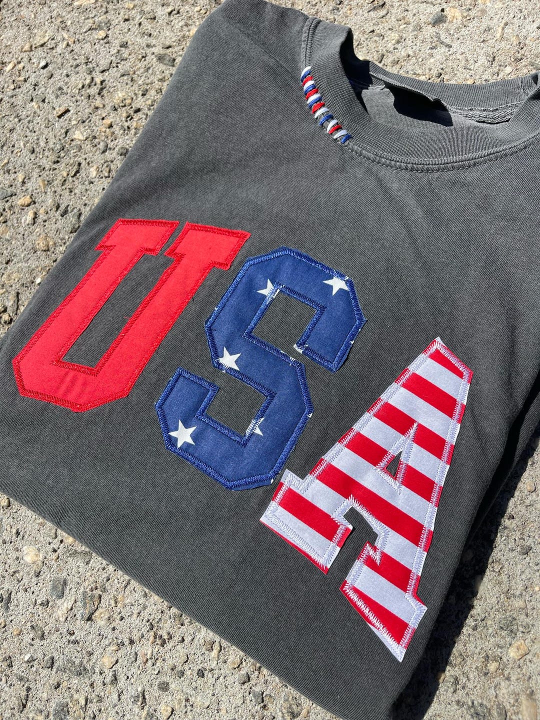 USA Applique Comfort Color Graphic Tee, Red White and Blue - Etsy