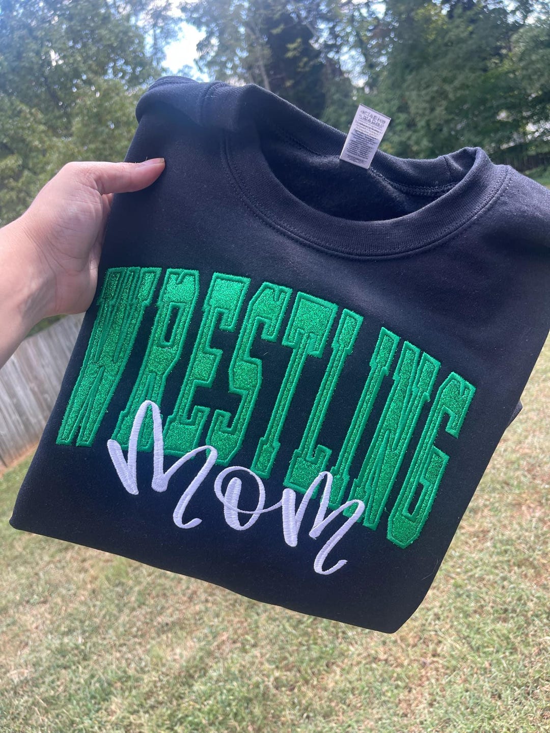 Wrestling Mom or Custom Title Glitter Applique Embroidered Sweatshirt ...