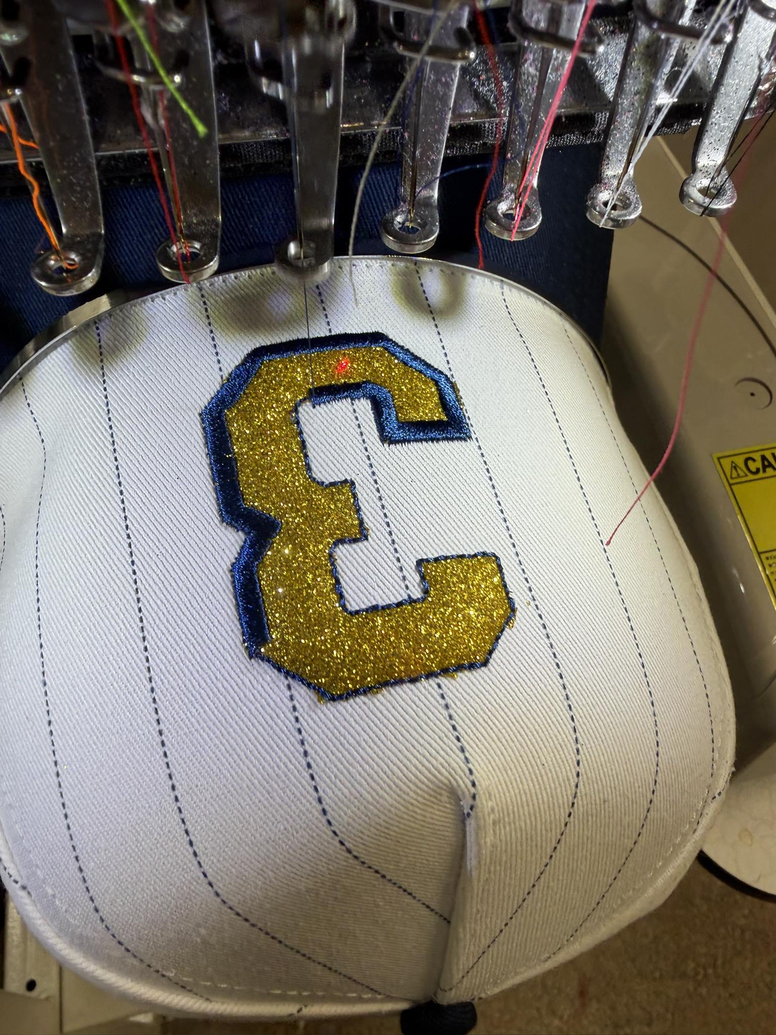 Pin Stripe Embroidered Glitter Varsity Number Canvas Hat, Sports Mom ...