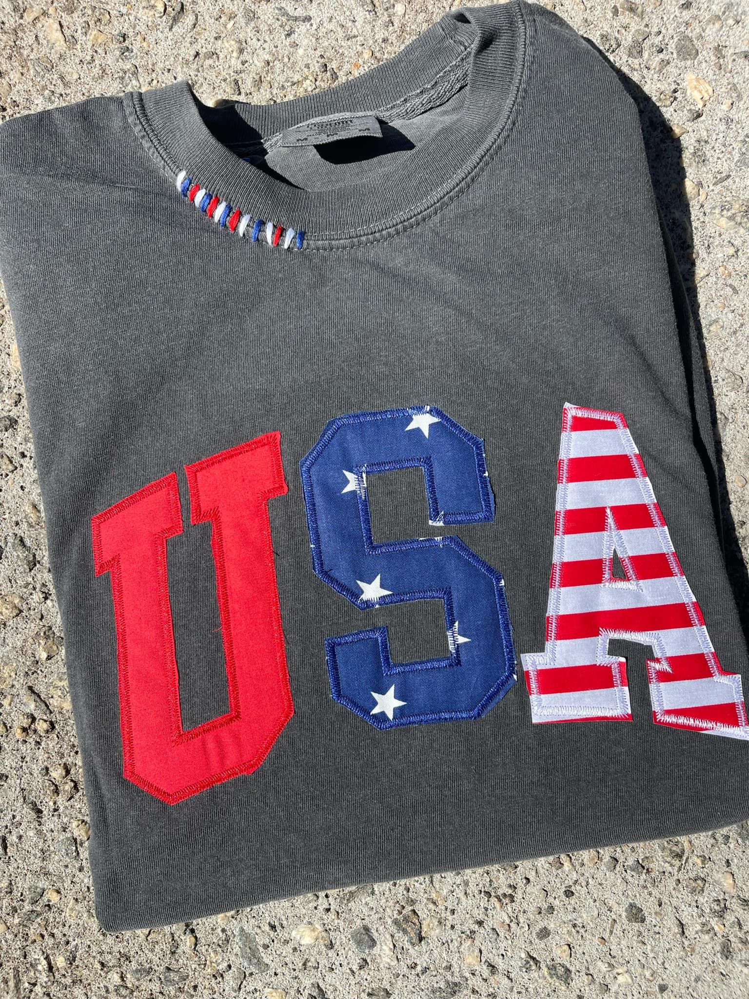 USA Applique Comfort Color Graphic Tee, Red White and Blue - Etsy