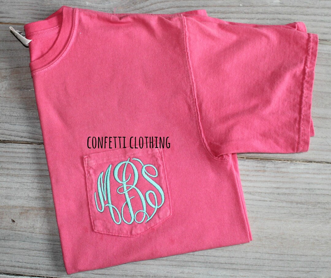 Personalized Women's Comfort Color Monogram Pocket Tshirt Embroidery ...