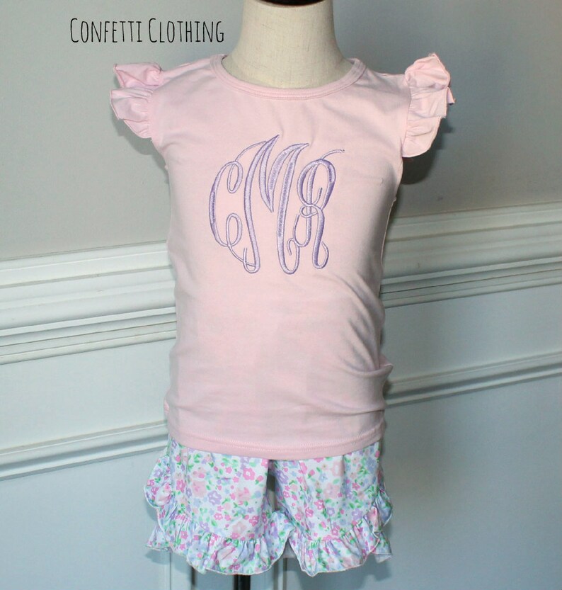 Girls Two Piece TBBC Inspired Floral Outfit, Birthday Monogram Ruffle ...