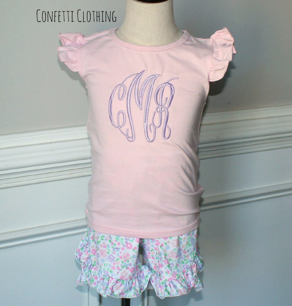 Girls Two Piece TBBC Inspired Floral Outfit, Birthday Monogram Ruffle ...