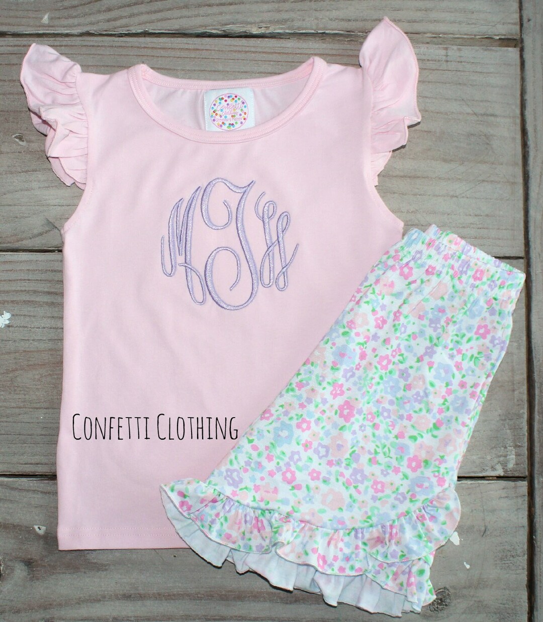 Girls Two Piece TBBC Inspired Floral Outfit, Birthday Monogram Ruffle ...