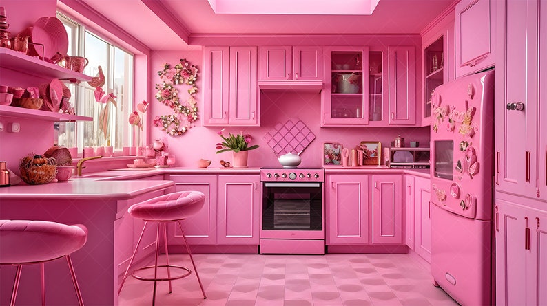 Baker Doll Pink Kitchen - 1 Beautiful Photography Backdrops Perfect for ...