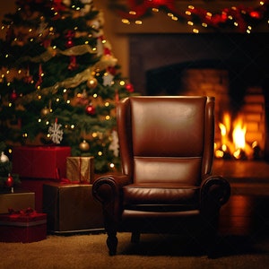 Christmas Fireplace Photography Backdrop – Warm Holiday Digital ...