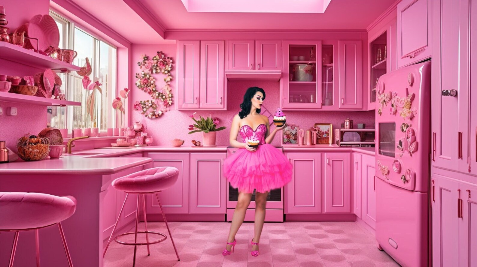 Baker Doll Pink Kitchen - 1 Beautiful Photography Backdrops Perfect for ...