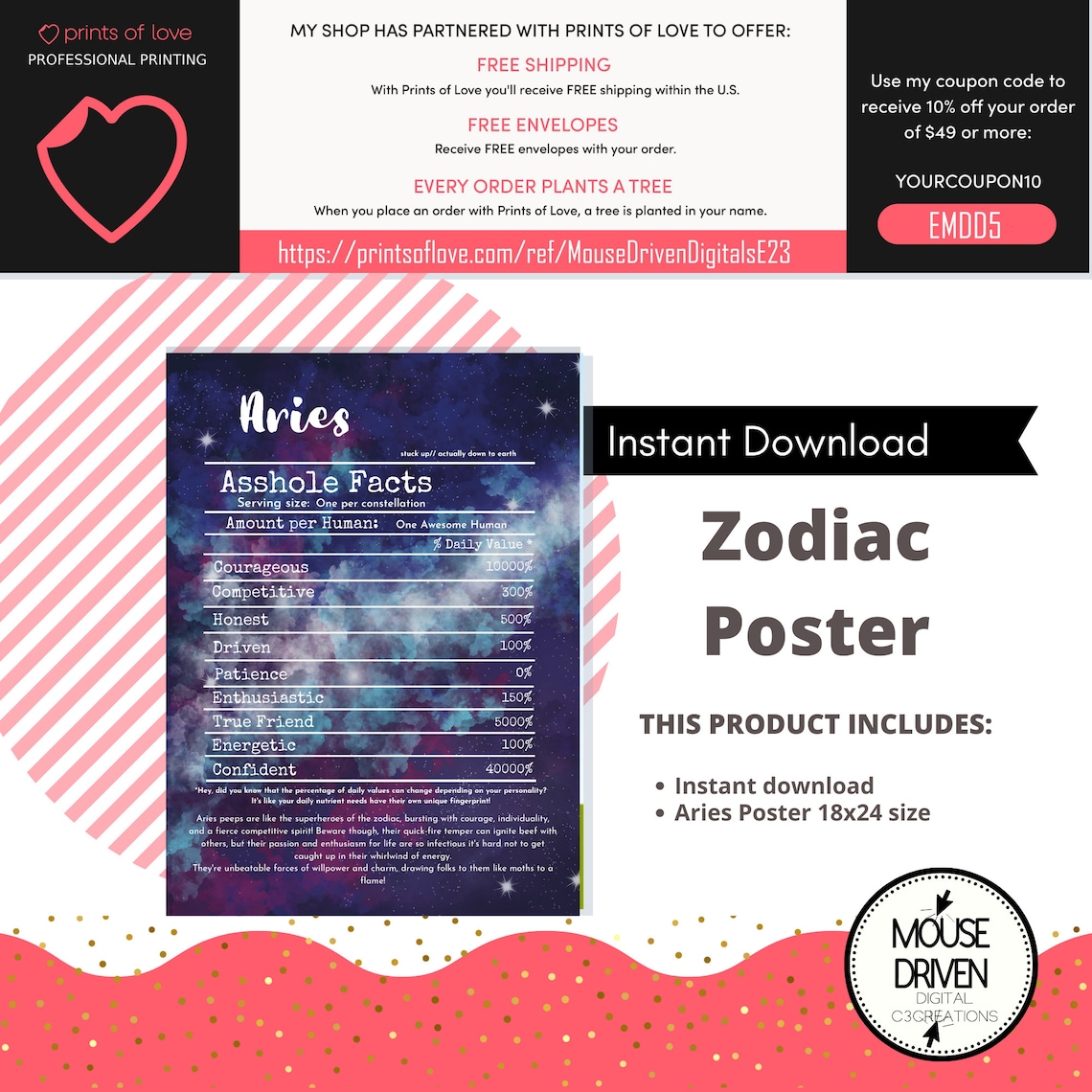 Aries Zodiac Poster/ Wall Art 18 X 24 Cosmo Wall Poster - Etsy