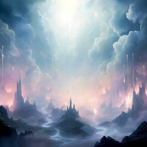Enchanted Dreamscapes: Mystical Castle Amidst Fiery Skies and Whimsical ...