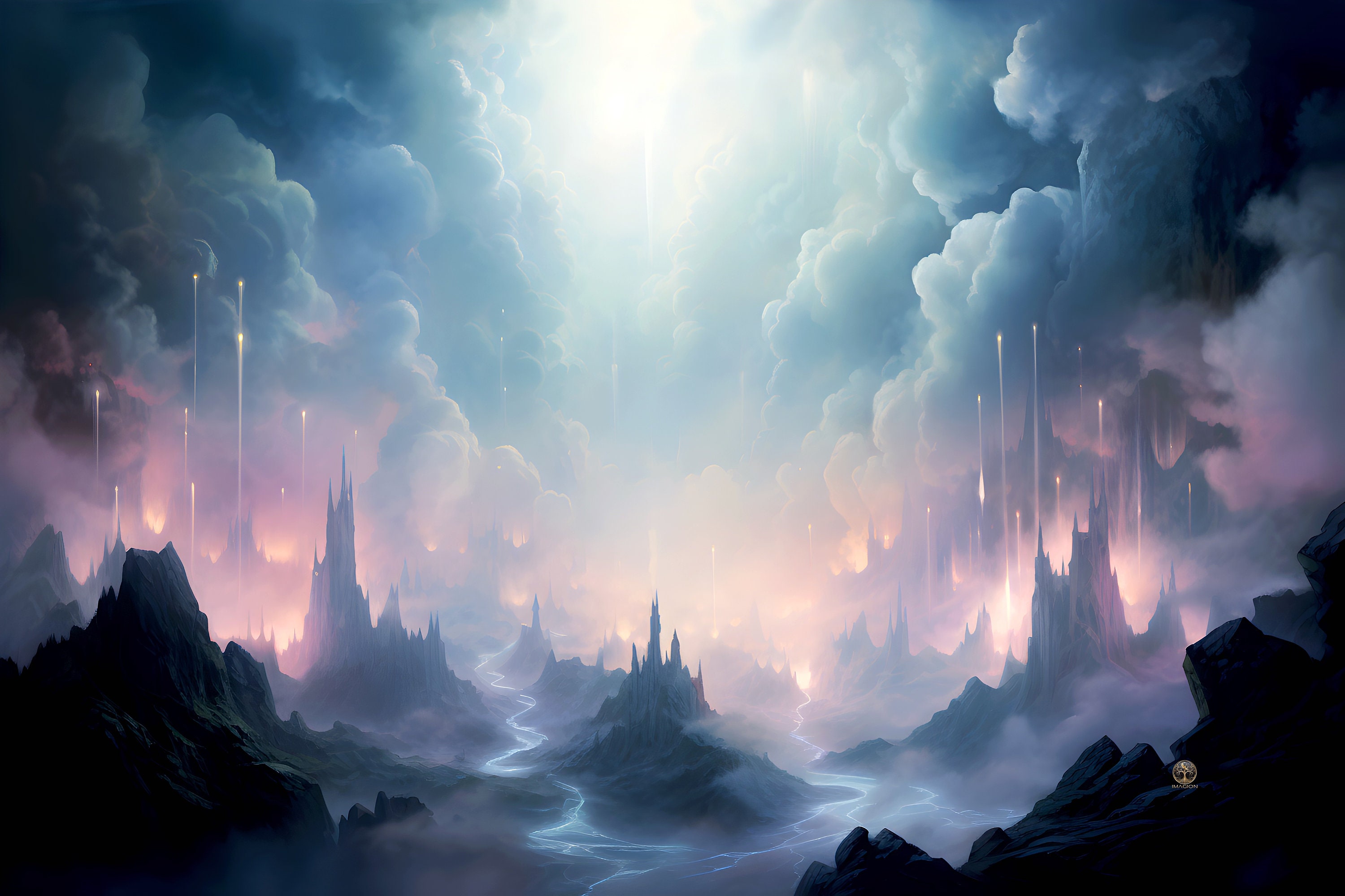 Enchanted Dreamscapes: Mystical Castle Amidst Fiery Skies and Whimsical ...