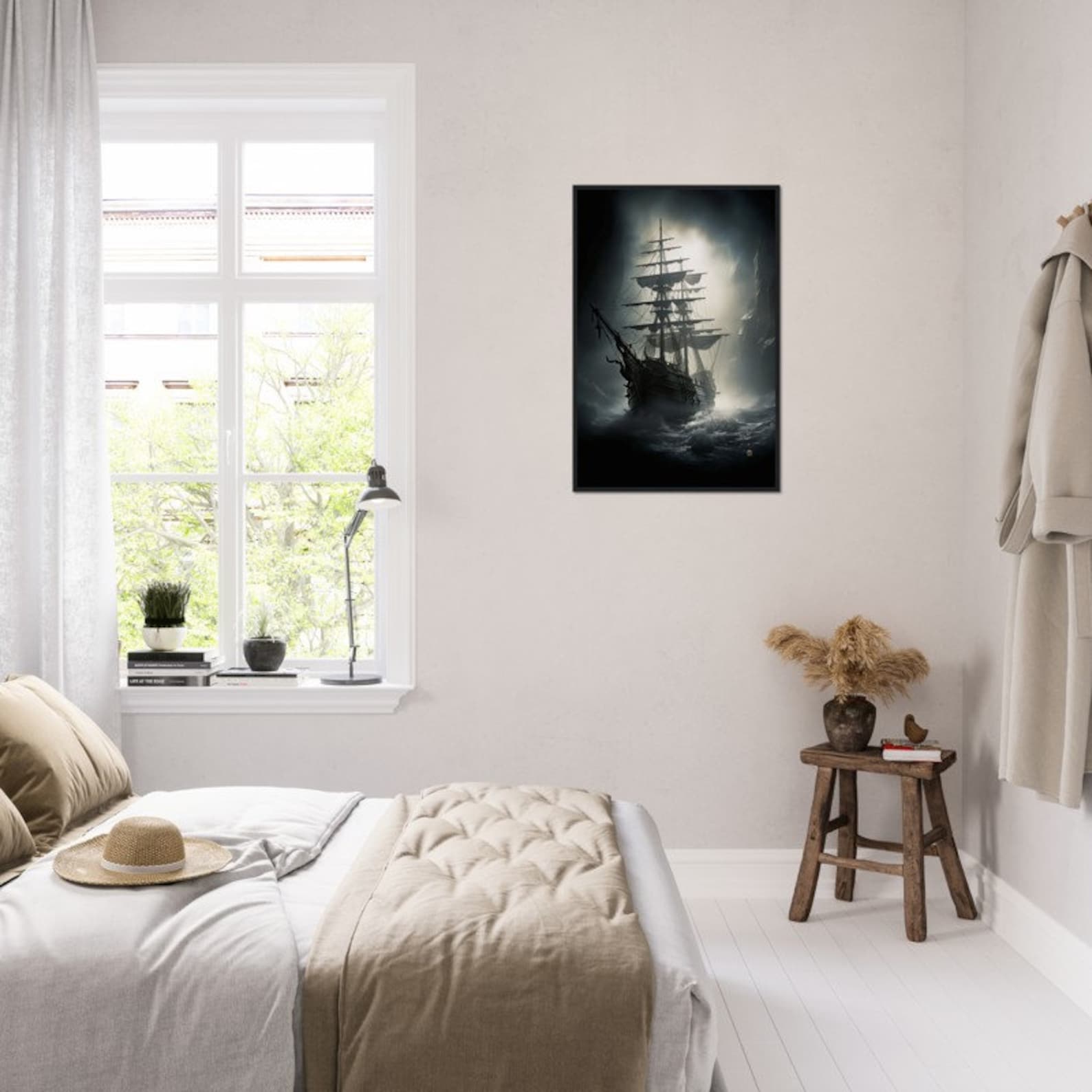 Ghostly Night Voyage: Old Galleon Ship in Stormy Seas - Nautical Wall ...