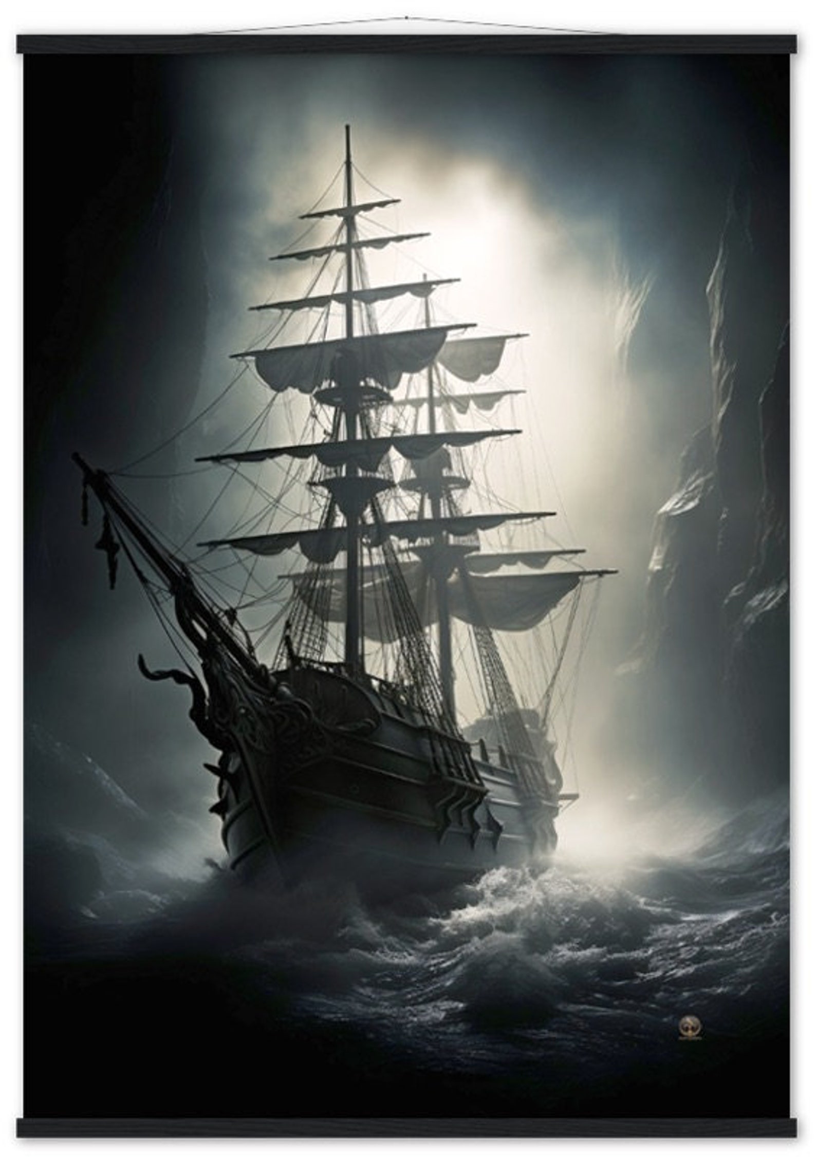 Ghostly Night Voyage: Old Galleon Ship in Stormy Seas - Nautical Wall ...