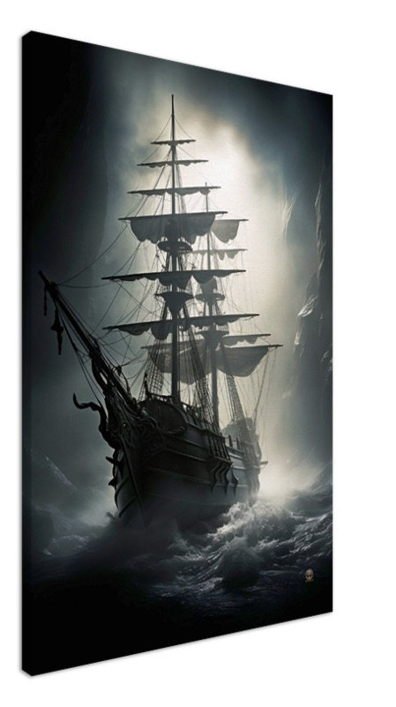 Ghostly Night Voyage: Old Galleon Ship in Stormy Seas - Nautical Wall ...