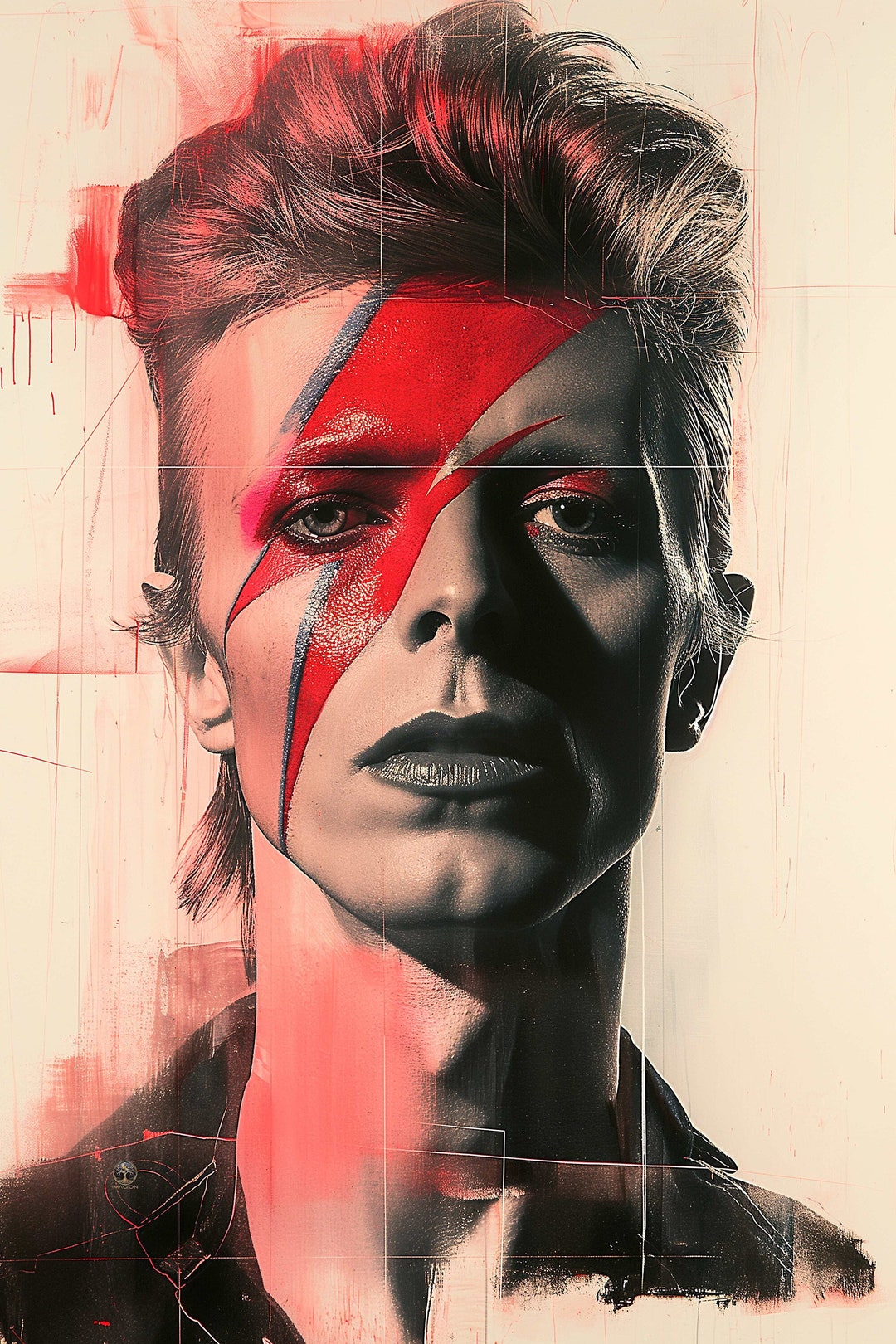 Starlight Serenade: Bowie's Iconic Gaze - Monochrome Portrait With Red ...