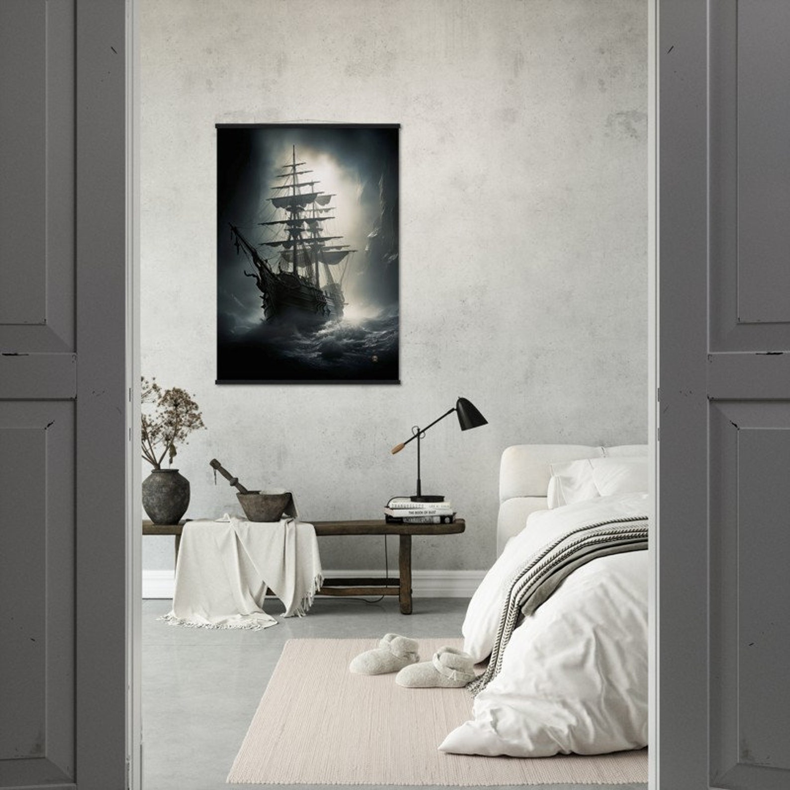 Ghostly Night Voyage: Old Galleon Ship in Stormy Seas - Nautical Wall ...