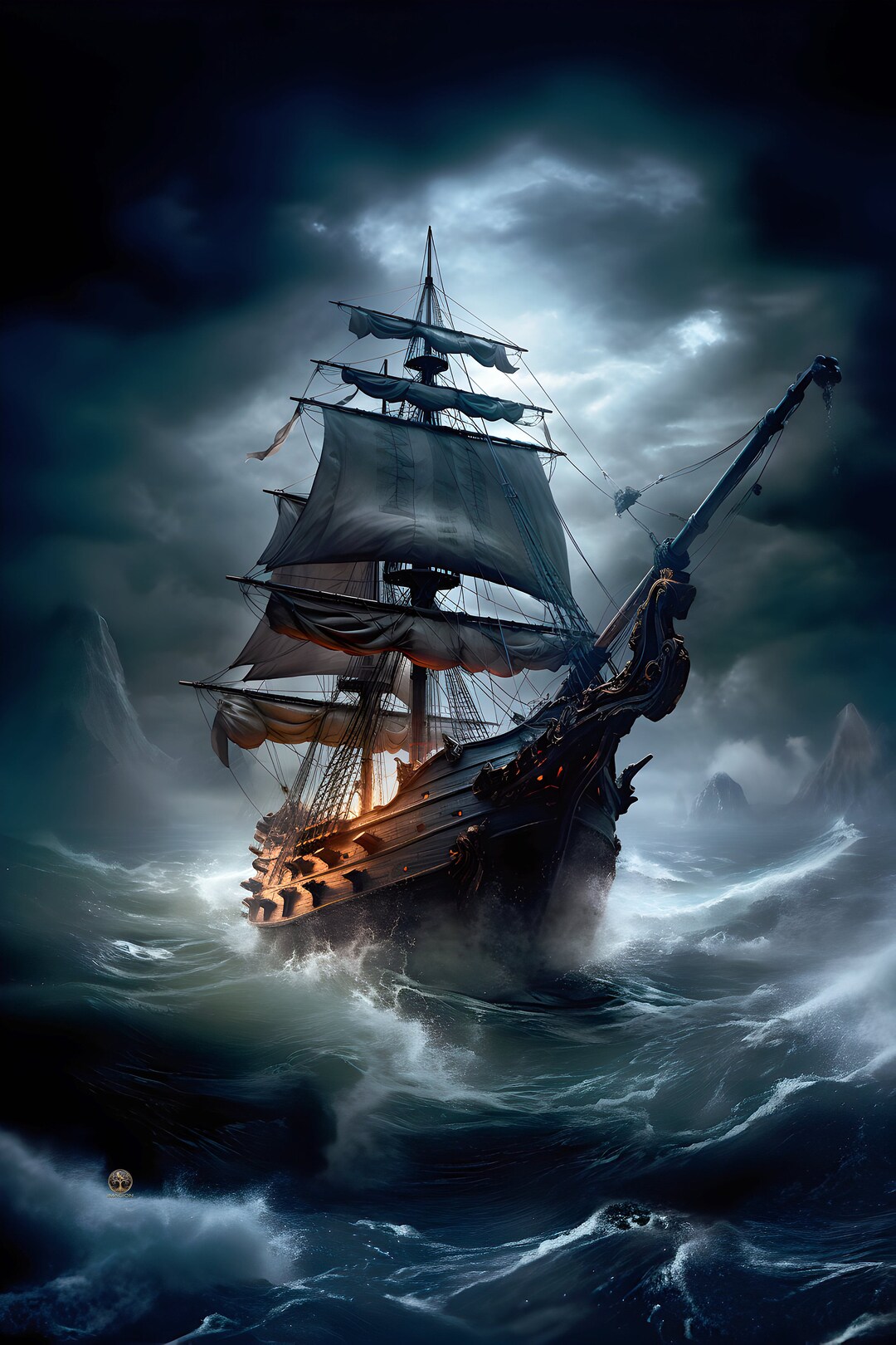 Galion dompteur de tempête : Un navire majestueux affronte des vagues ...