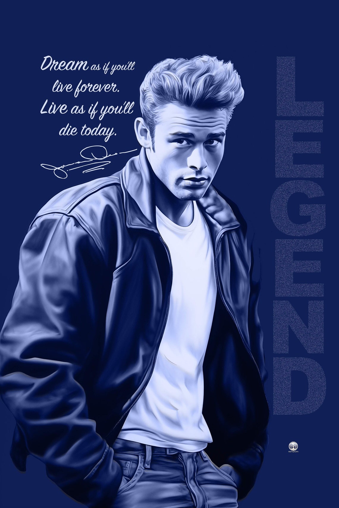 Rebel's Essence: James Dean's Timeless Swagger | Digital Sketch Portrait in Blue Duotone ...