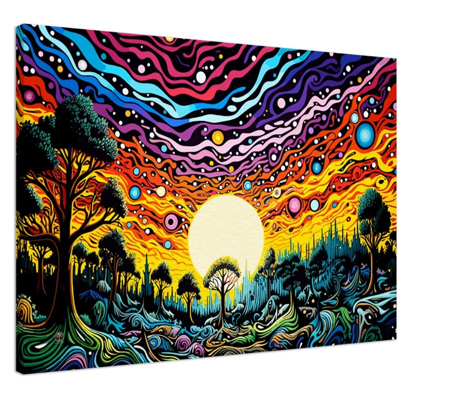 Psychedelic Sunset Dreams: Swirly Patterns Forest Vector Art for Home ...