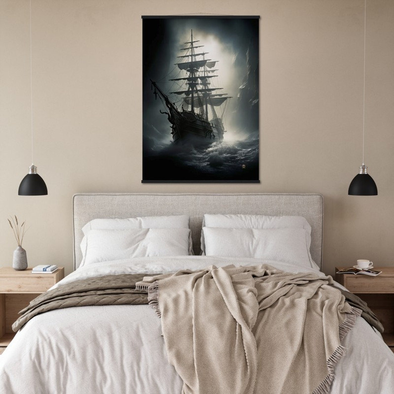 Ghostly Night Voyage: Old Galleon Ship in Stormy Seas - Nautical Wall ...
