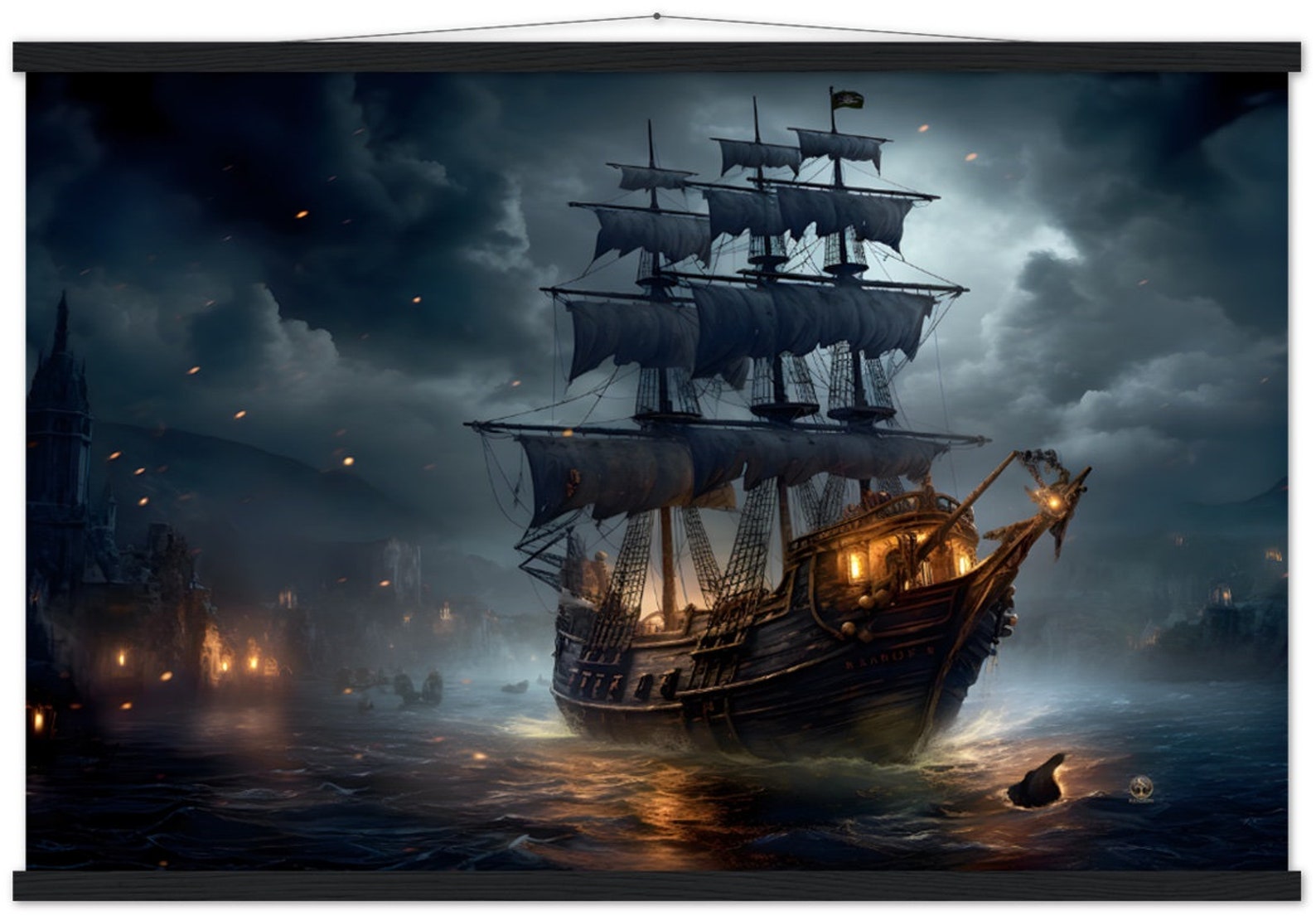 Mystical Night Entry: Pirate Ship Sails Into Eerie Old Town Harbor ...