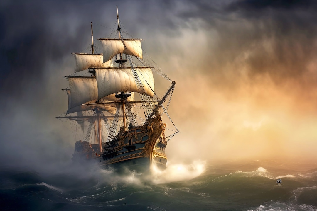 Regal Maritime Majesty: Majestic Galleon Ship in Golden Splendor - Sea ...