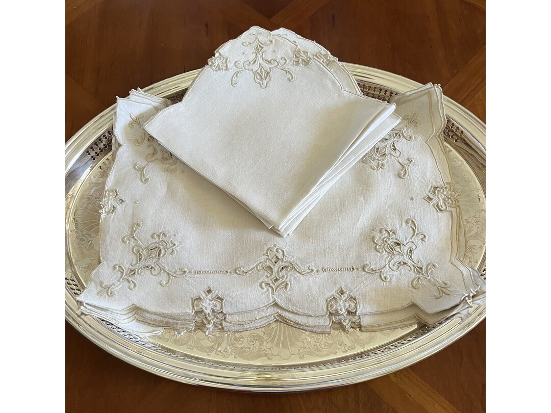 Elegant Art Deco Madeira Hand Work Embroidered Linen Placemat’s Set of ...