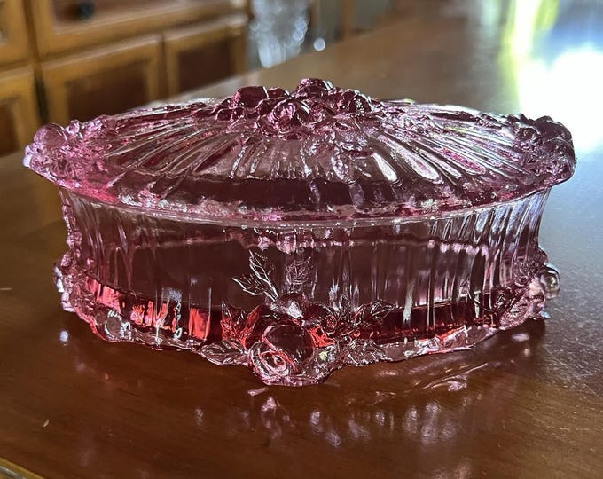 Vintage Fenton Cabbage Rose Covered Trinket Box Rosy Pink/purple Glass ...