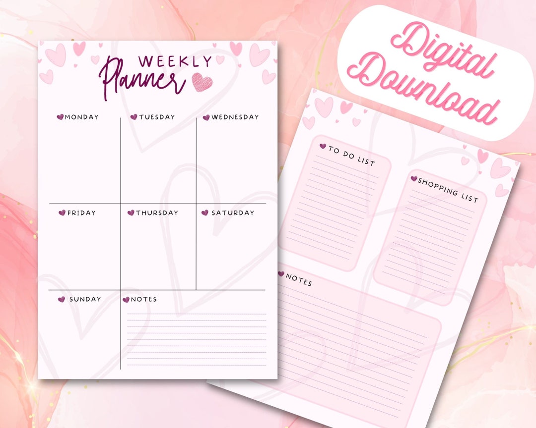 Weekly Planner Printable | Digital Download | Easy to Print - Etsy