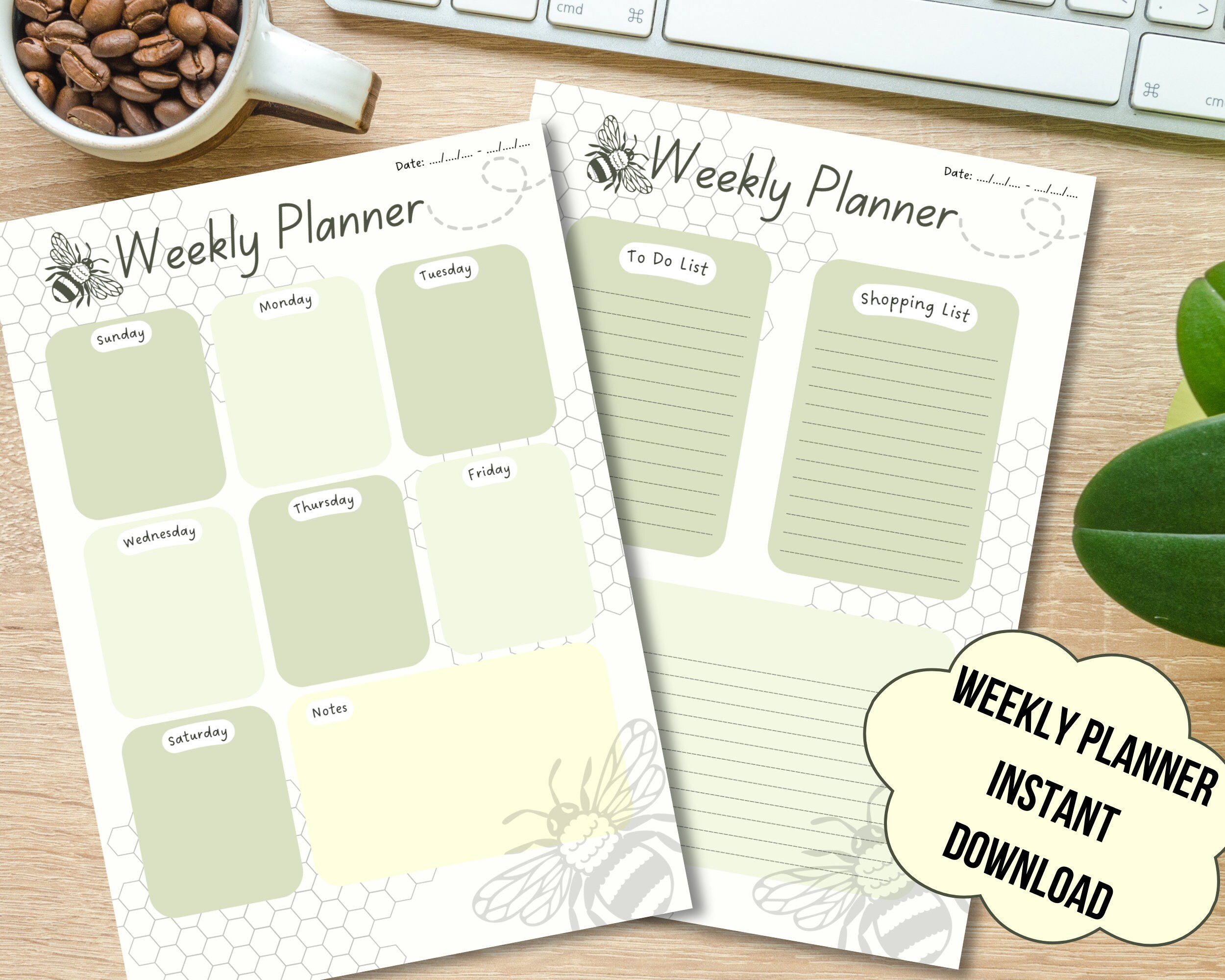 Weekly Planner Printable | Digital Download | Easy to Print - Etsy
