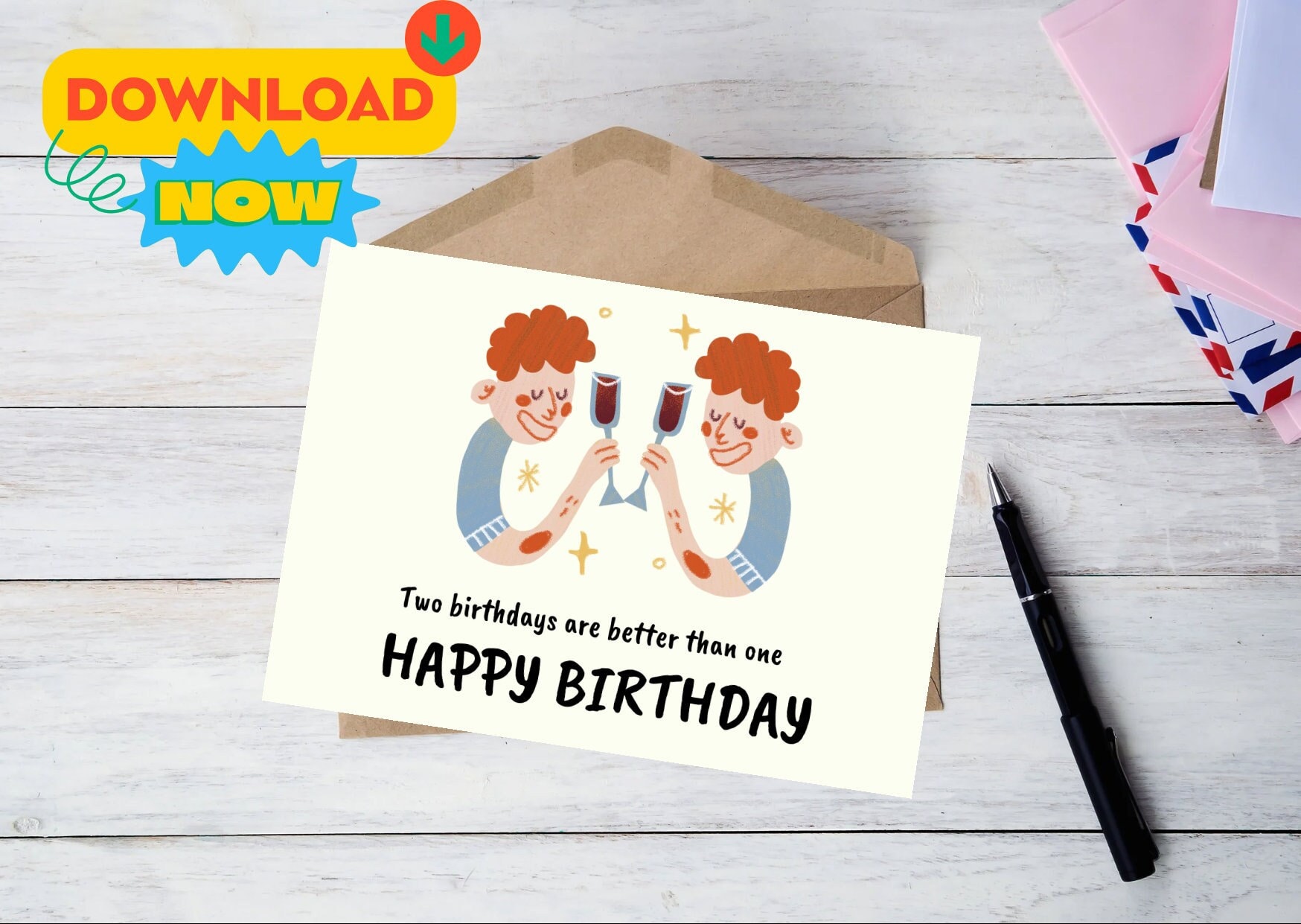 Printable Funny Twin Birthday Card, Printable Birthday Card Funny ...