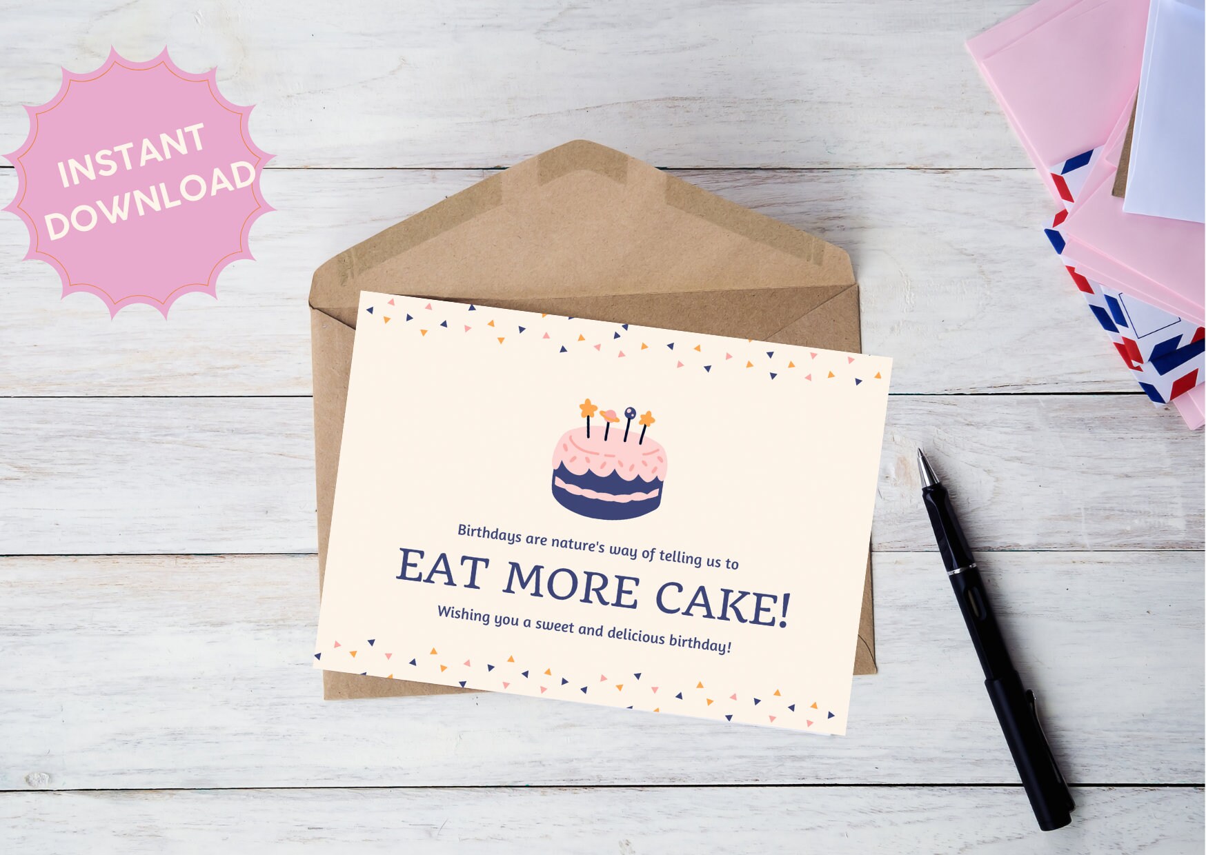 PRINTABLE Funny Eat More Cake Birthday Card, Digital Download Funny ...