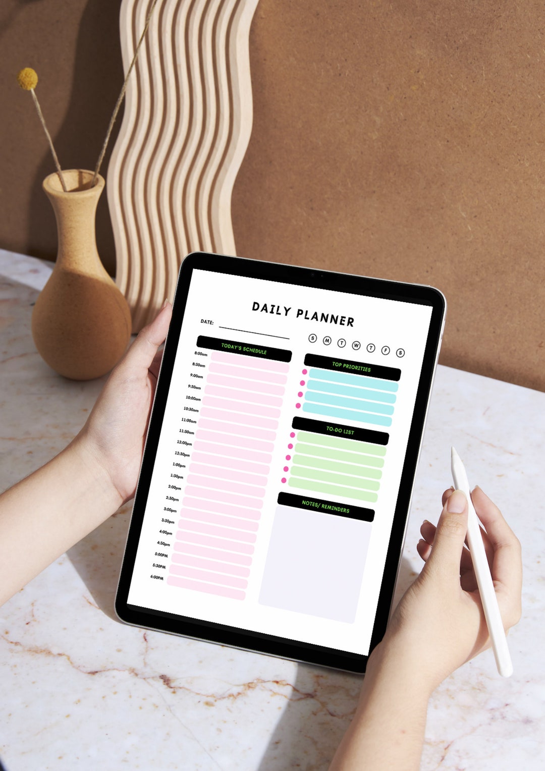 Digital Daily Planner Undated, Daily Planner Notebook, Daily Digital ...