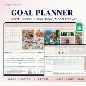 Goal Planner Spreadsheet, Goal Tracker Template With Vision Board ...