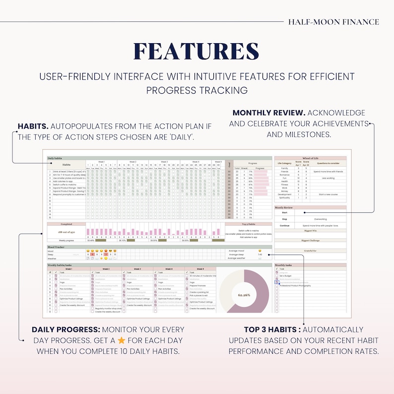 Goal Planner Spreadsheet, Goal Tracker Template With Vision Board ...