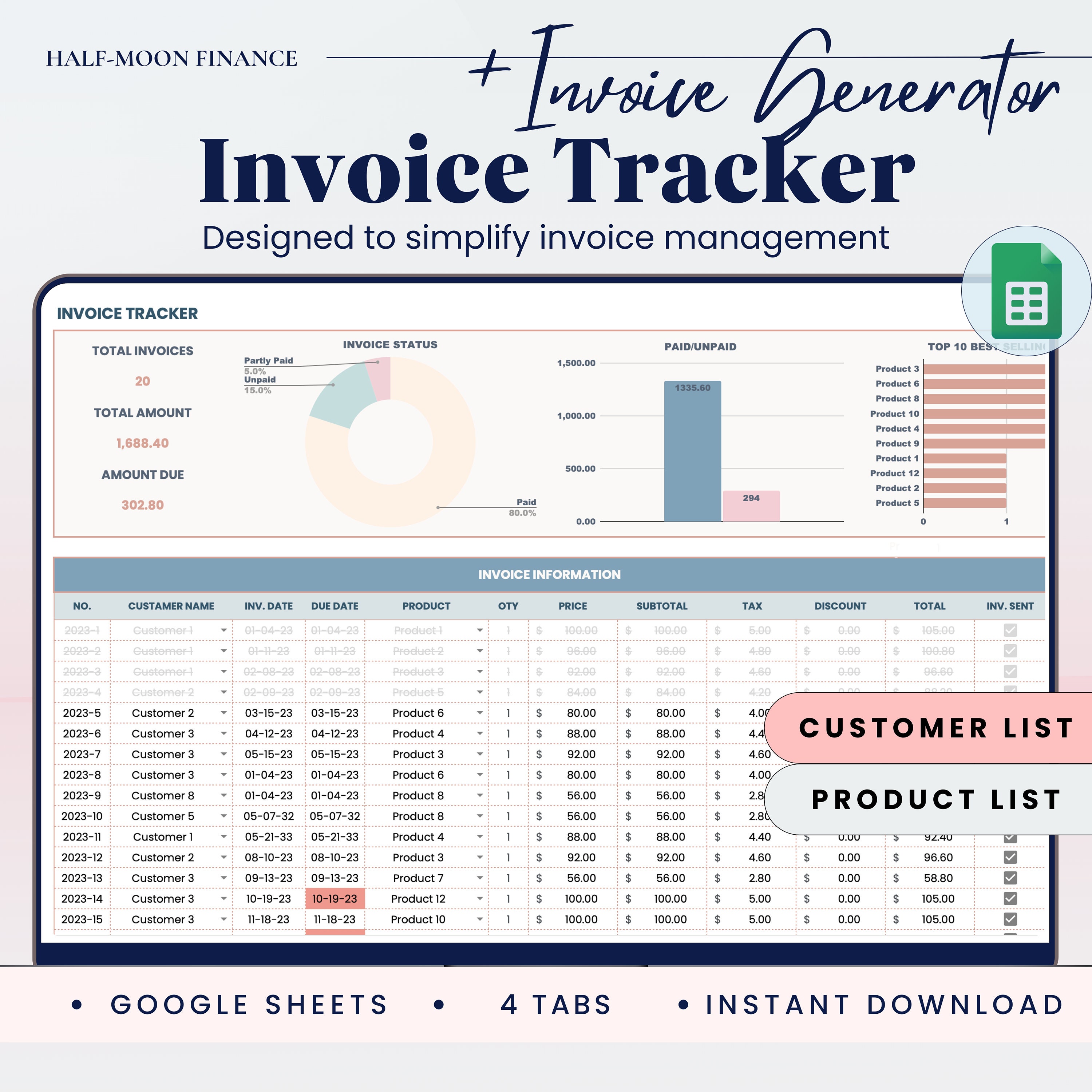 Invoice Generator, Invoice Tracker Google Sheets, Invoice Templete ...