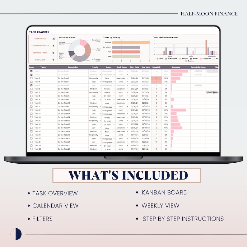 Excel Task Tracker With Kanban Board Template, Team Project Management ...