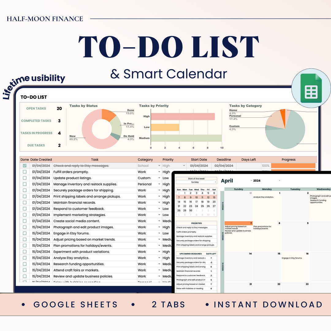 To Do List Planner Template in Google Sheets, Task Tacker, Smart ...