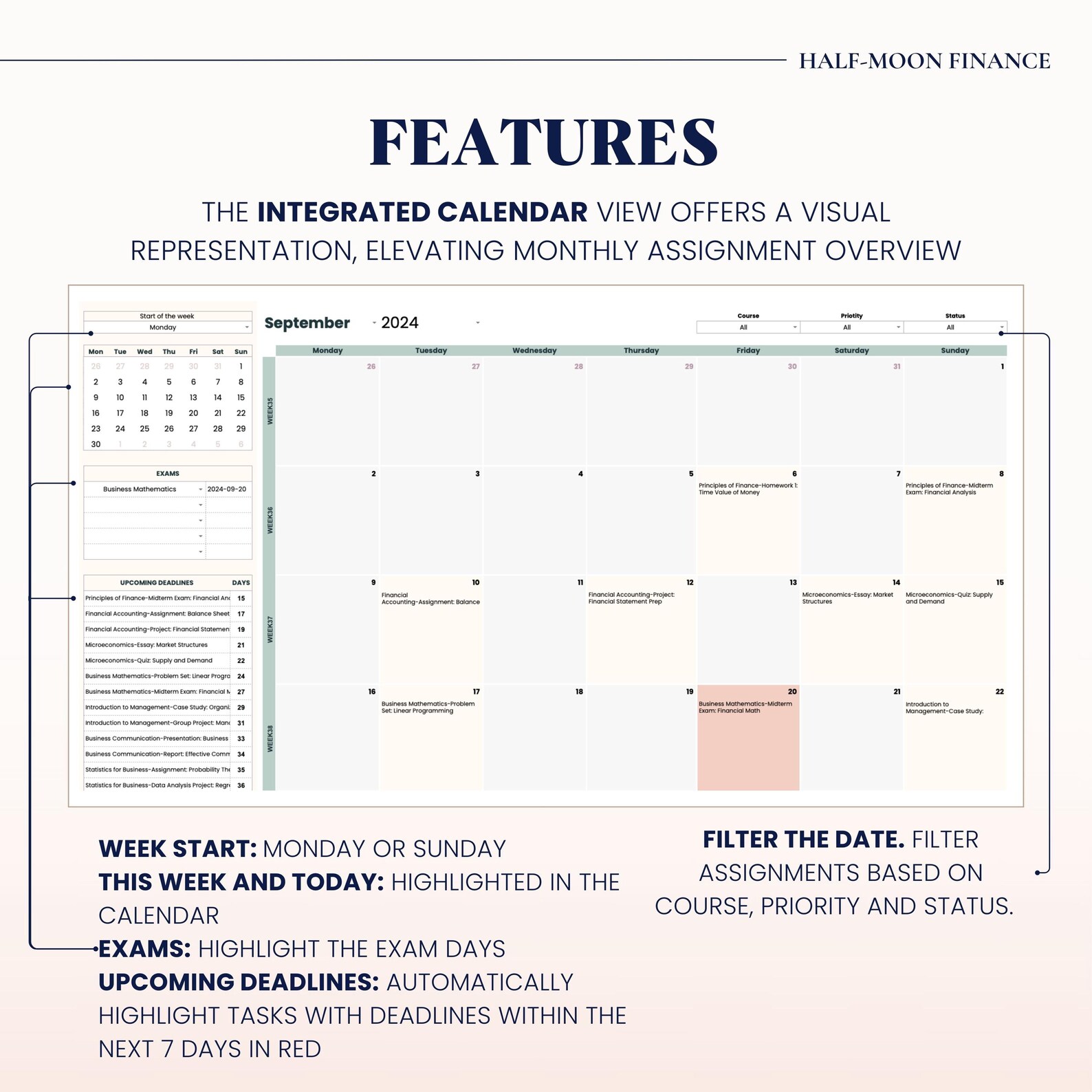 Student Academic Planner, Collage Assignment Tracker, Monthly Task ...