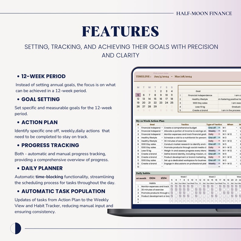 12 Week Goal Planner in Google Sheets, Quarterly Planner, Goal Planner ...
