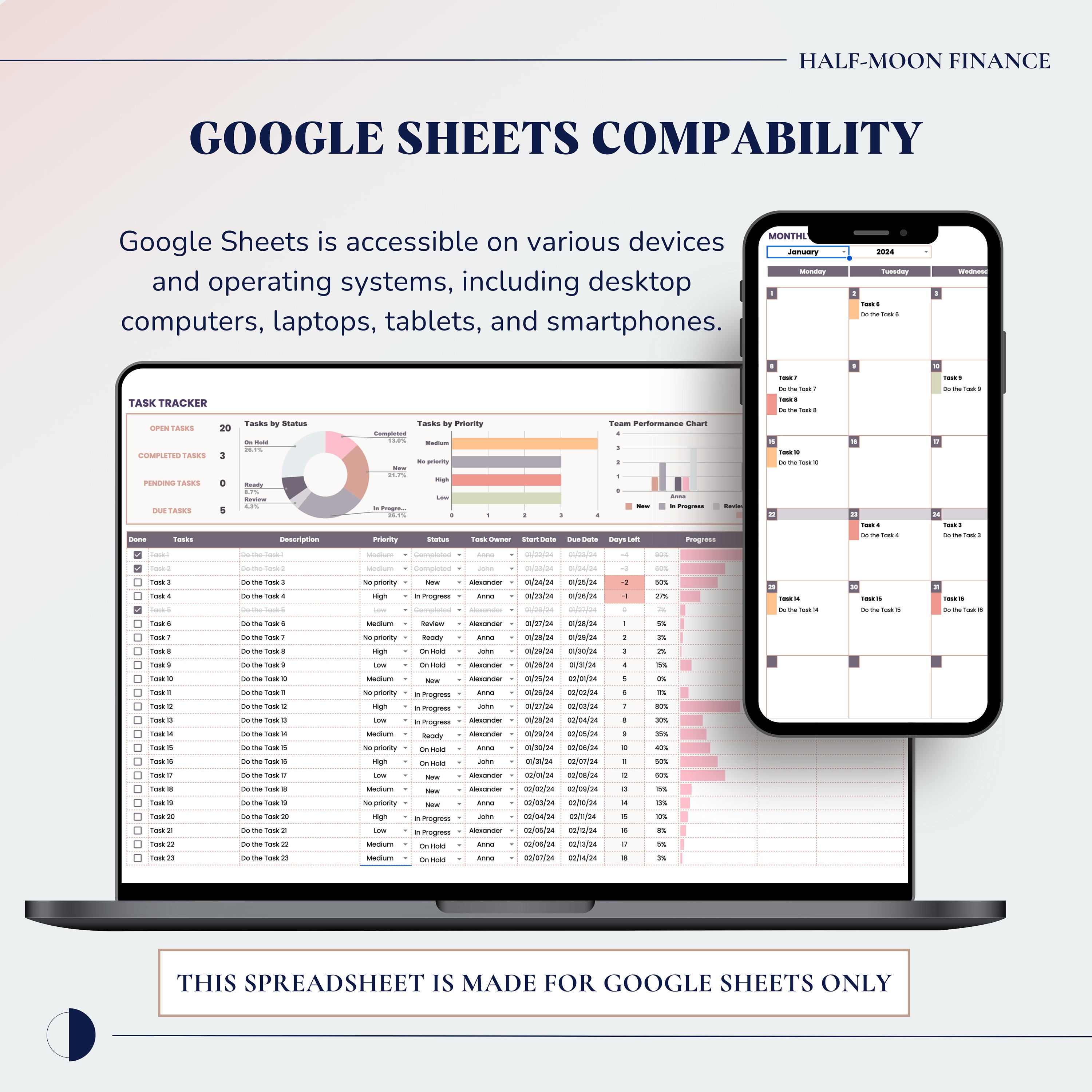 Task Tracker With Kanban Board Google Sheets Template, Team Project ...