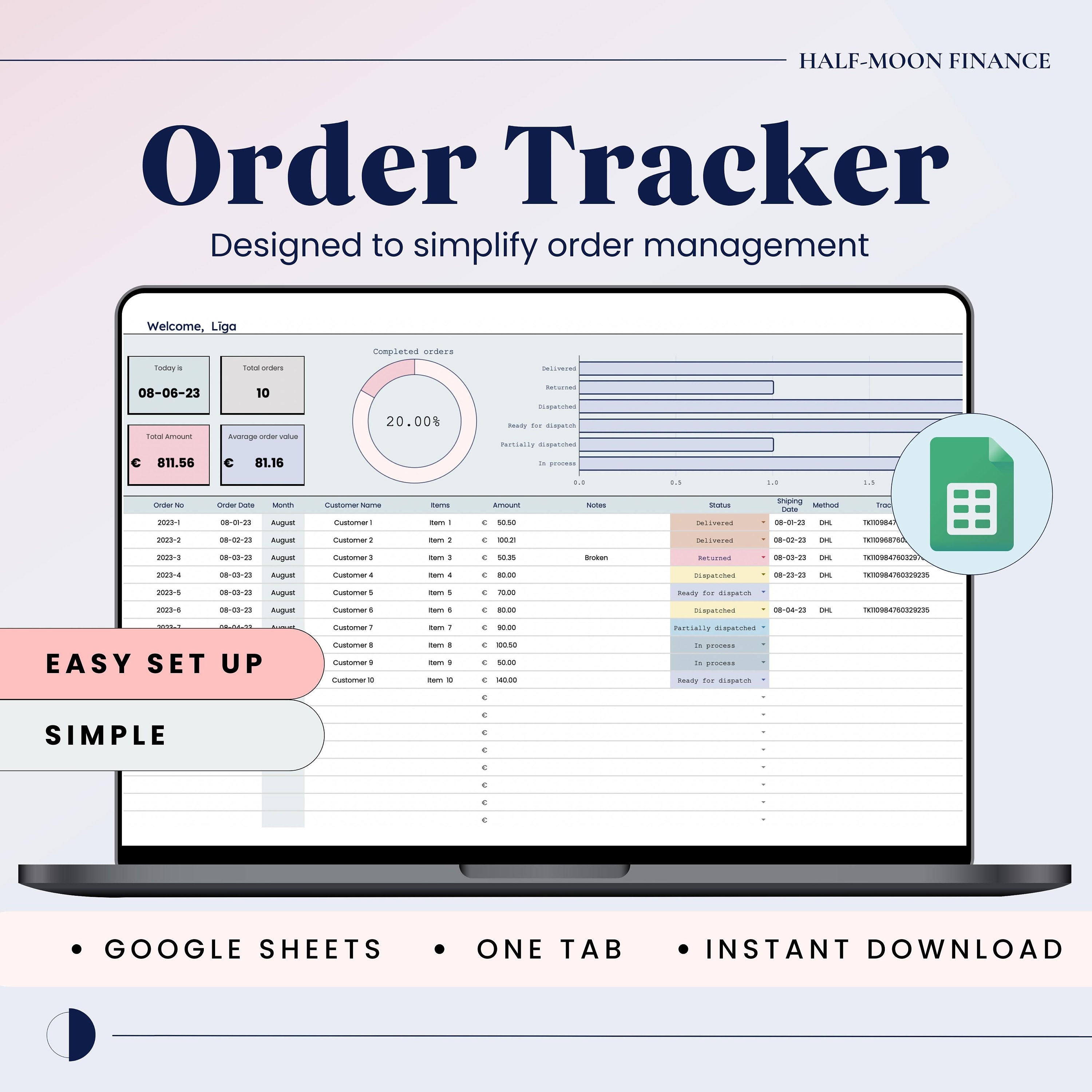 Order Tracker, Order Log Google Spreadsheets Template, Small Business ...