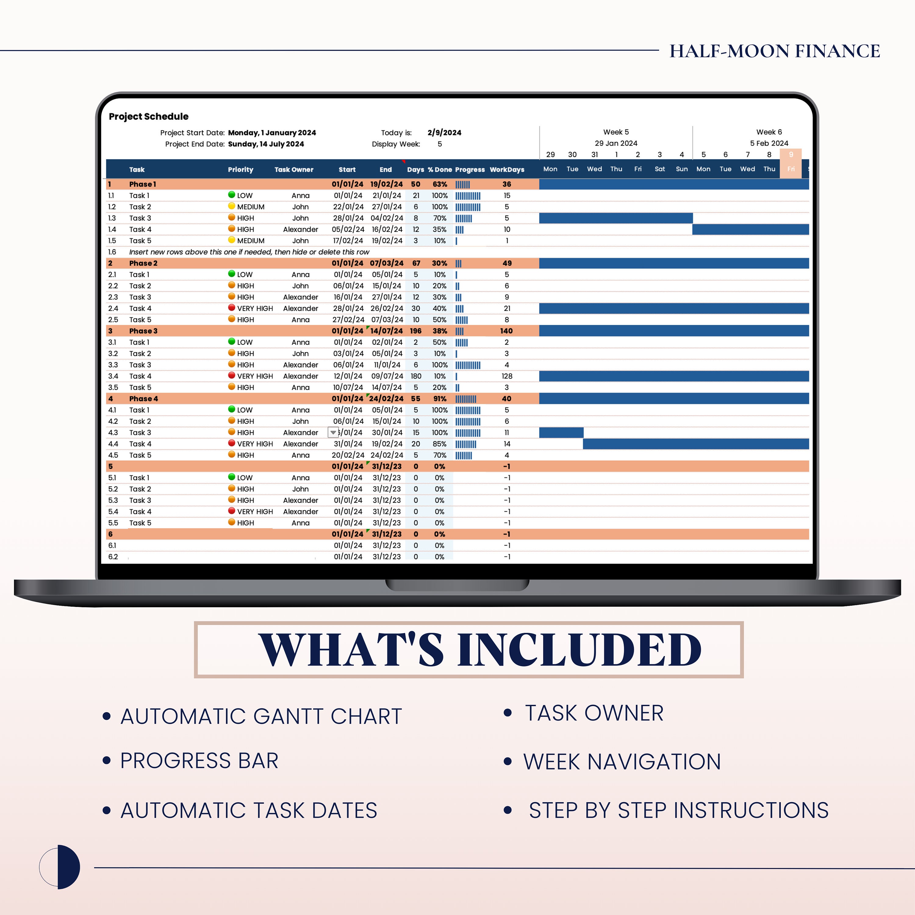 Gantt Chart Excel Template Project Tracker Automated Project Timeline