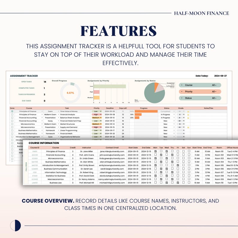 Student Academic Planner, Collage Assignment Tracker, Monthly Task ...