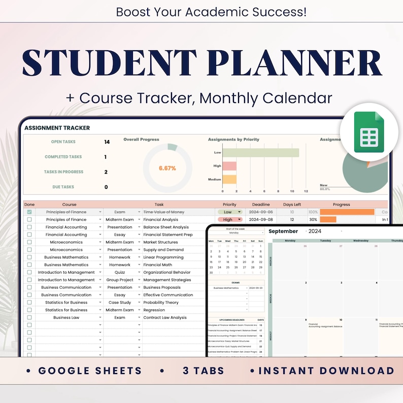 Student Academic Planner, Collage Assignment Tracker, Monthly Task ...