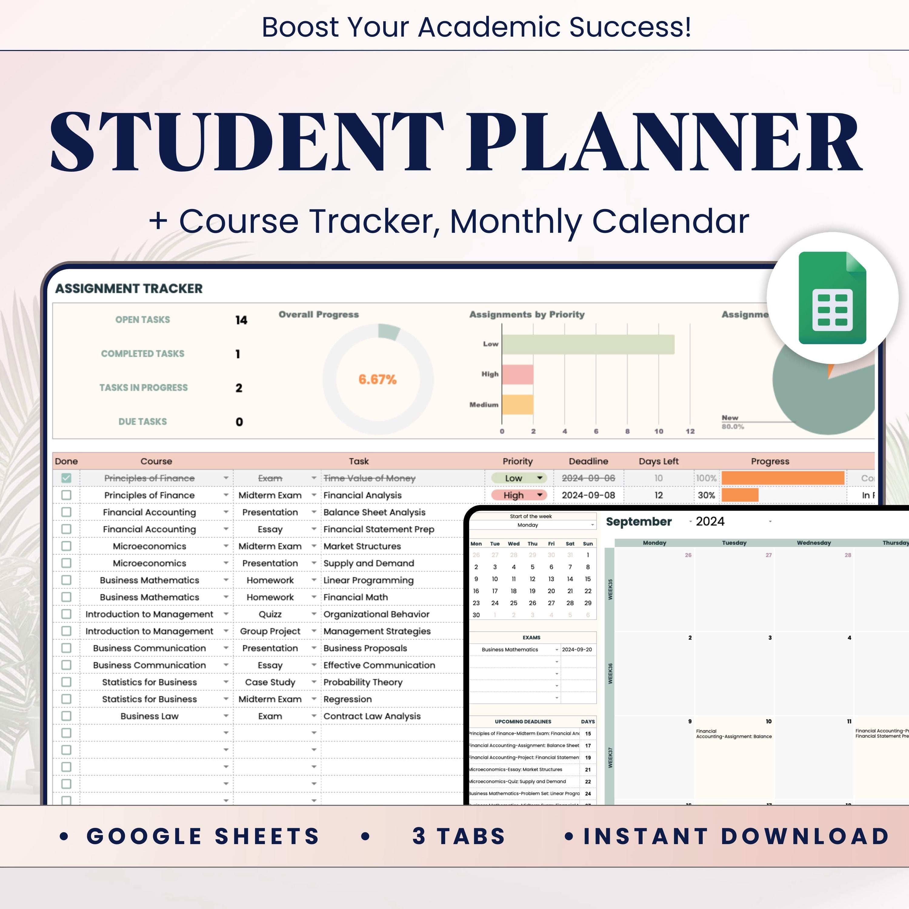 Student Academic Planner, Collage Assignment Tracker, Monthly Task ...