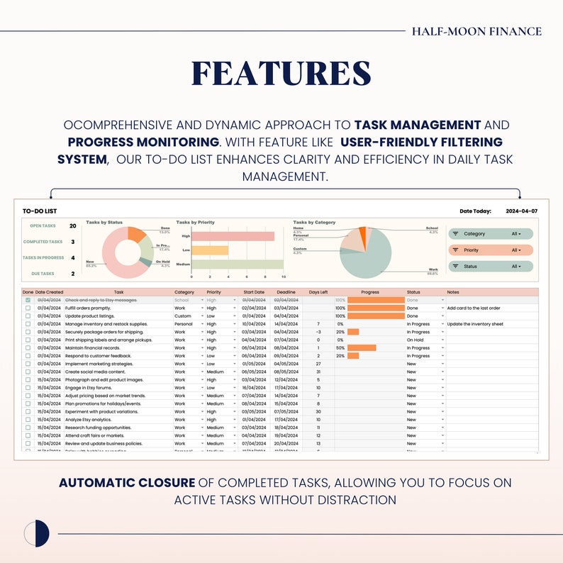 To Do List Planner Template in Google Sheets, Task Tacker, Smart ...