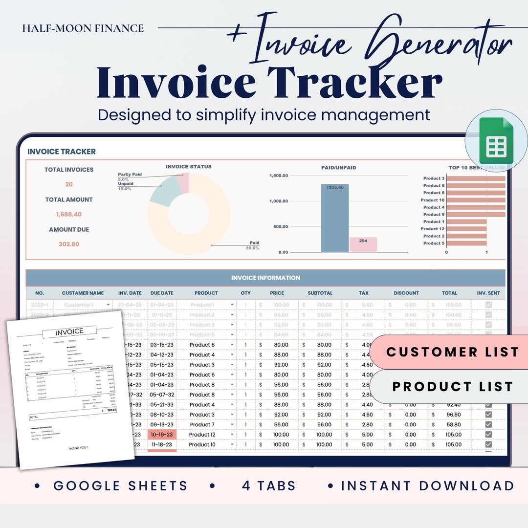 Invoice Generator, Invoice Tracker Google Sheets, Invoice Templete ...