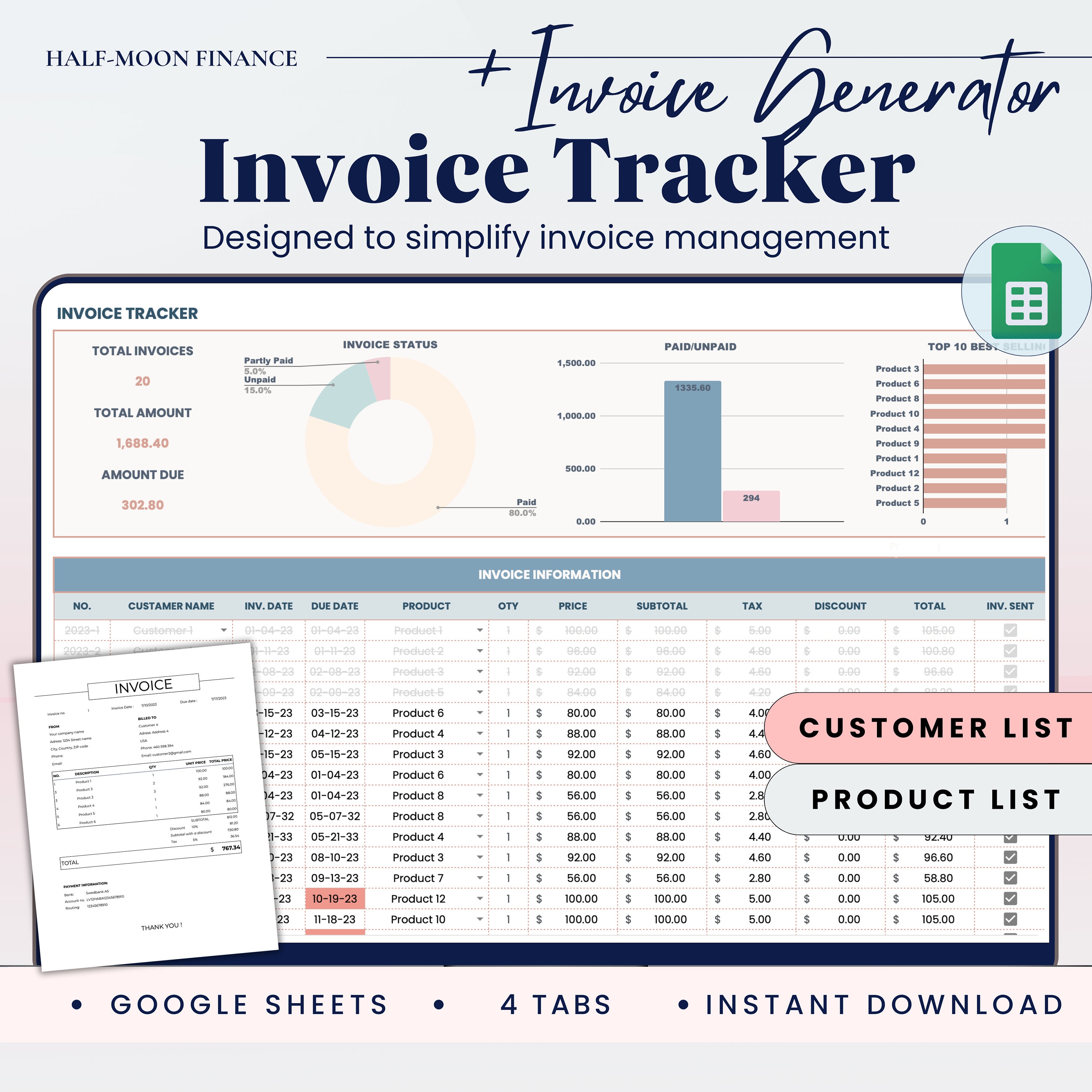 Invoice Generator, Invoice Tracker Google Sheets, Invoice Templete ...