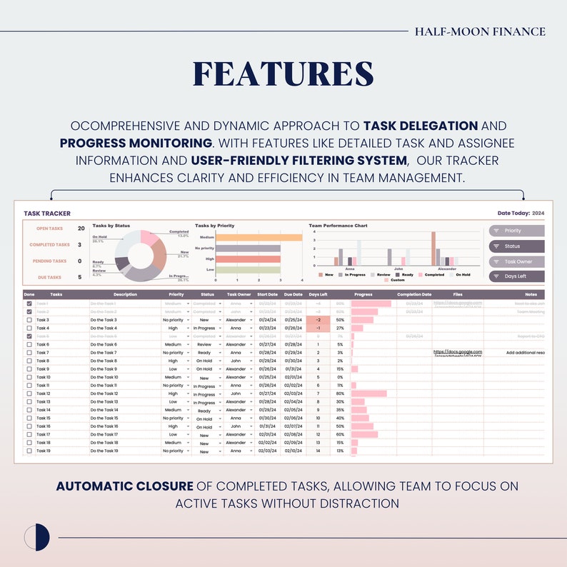 Task Tracker With Kanban Board Google Sheets Template, Team Project ...